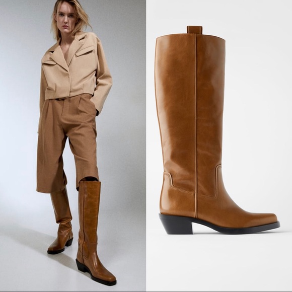 Zara | Shoes | Zara Square Toe Leather Boots | Poshmark